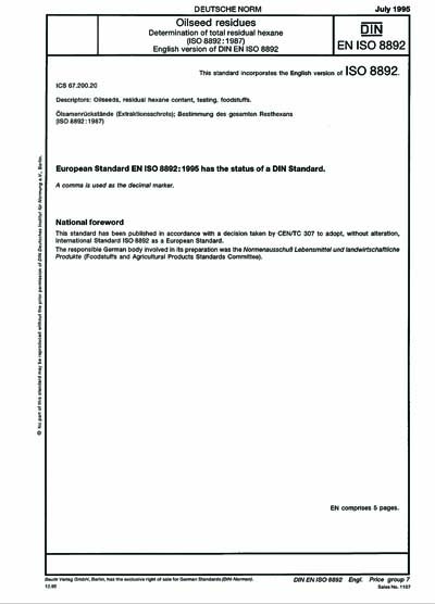 DIN EN ISO 8892:1995 - Oilseed residues - Determination of total ...