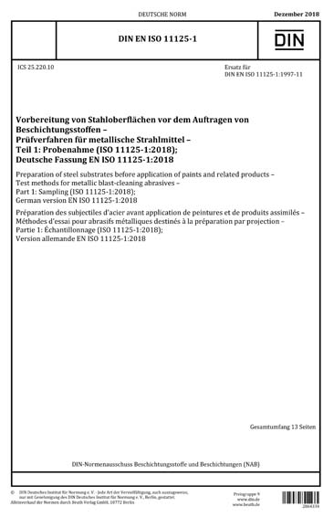 DIN EN ISO 11125-1:2018 DE - Vorbereitung von Stahloberflächen vor dem ...