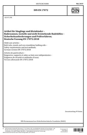 DIN EN 17072:2019 DE - Artikel für Säuglinge und Kleinkinder ...