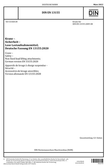 DIN EN 13155:2022 DE - Krane - Sicherheit - Lose Lastaufnahmemittel ...