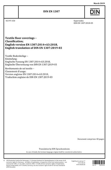 DIN EN 1307:2019 - Textile floor coverings - Classification; German ...