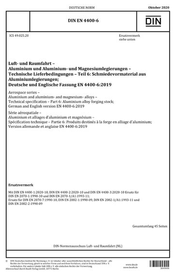 DIN EN 4400-6:2020 DE - Luft- und Raumfahrt - Aluminium und Aluminium ...