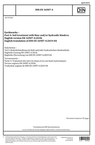 DIN EN 16907-4:2019 - Earthworks - Part 4: Soil treatment with lime and ...