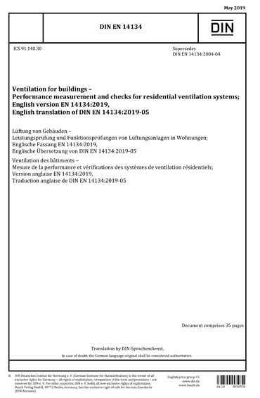 DIN EN 14134:2019 - Ventilation for buildings - Performance measurement ...