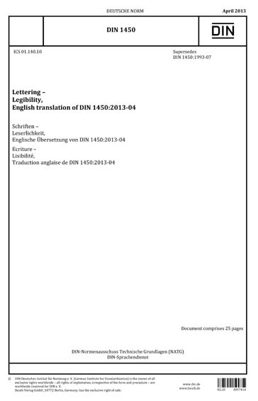 DIN 1450:2013 - Lettering - Legibility