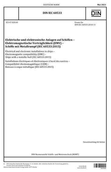 DIN IEC 60533:2021 DE - Elektrische und elektronische Anlagen auf ...