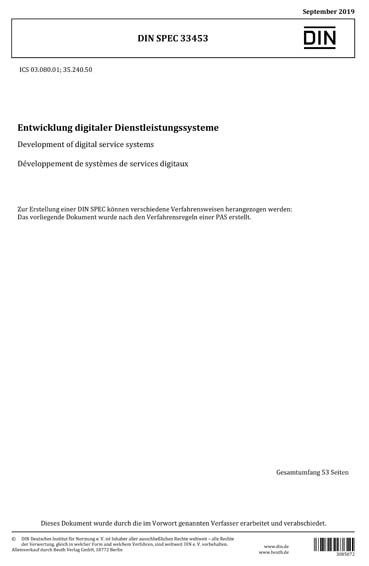 DIN SPEC 33453:2019 DE - Entwicklung digitaler Dienstleistungssysteme