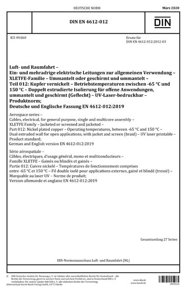 DIN EN 4612-012:2020 - Aerospace series - Cables, electrical, for ...