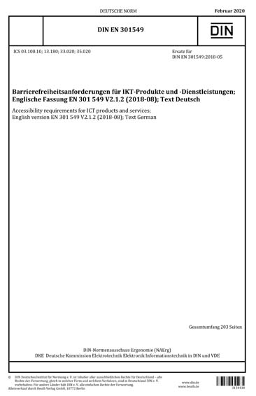 DIN EN 301549:2020 DE - Barrierefreiheitsanforderungen für IKT-Produkte ...