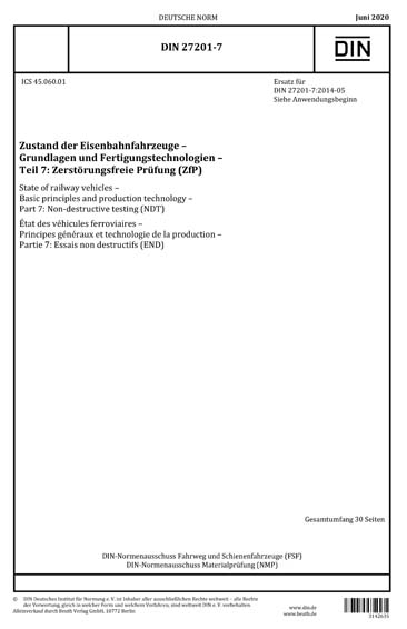 DIN 27201-7:2020 DE - Zustand der Eisenbahnfahrzeuge - Grundlagen und ...