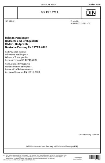 DIN EN 13715:2020 DE - Bahnanwendungen - Radsätze und Drehgestelle ...