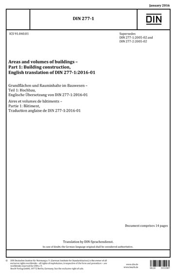 DIN 277-1:2016 - Areas and volumes of buildings - Part 1: Building ...