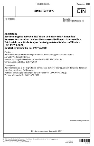 DIN EN ISO 19679:2020 DE - Kunststoffe - Bestimmung des aeroben ...