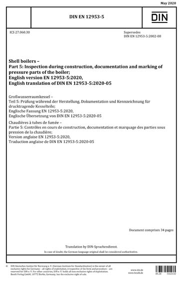 DIN EN 12953-5:2020 - Shell boilers - Part 5: Inspection during ...