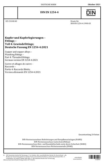 DIN EN 1254-4:2021 DE - Kupfer und Kupferlegierungen - Fittings - Teil ...