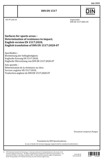 DIN EN 1517:2020 - Surfaces for sports areas - Determination of ...