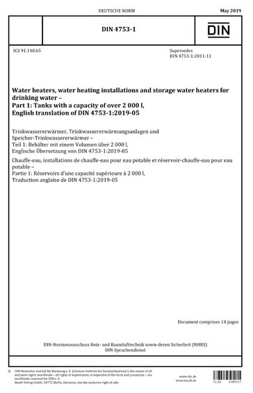 DIN 4753-1:2019 - Water heaters, water heating installations and ...