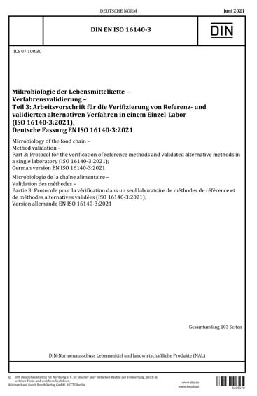 DIN EN ISO 16140-3:2021 DE - Mikrobiologie der Lebensmittelkette ...