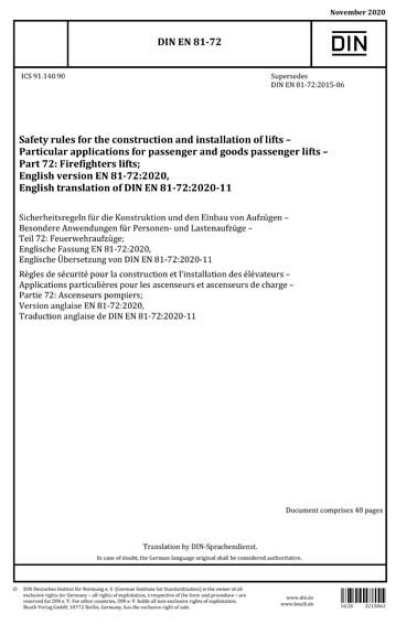 DIN EN 81-72:2020 - Safety rules for the construction and installation ...