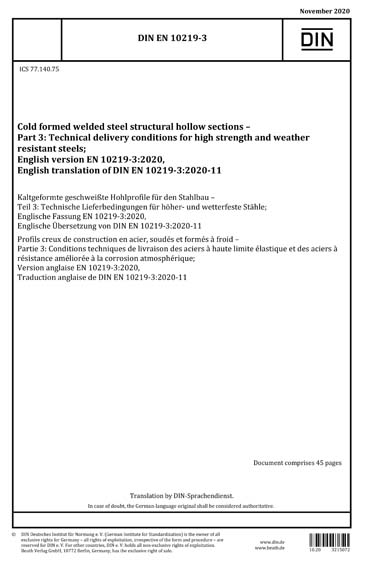 DIN EN 10219-3:2020 - Cold formed welded steel structural hollow ...