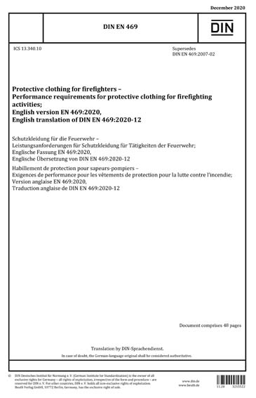 DIN EN 469:2020 - Protective clothing for firefighters - Performance ...