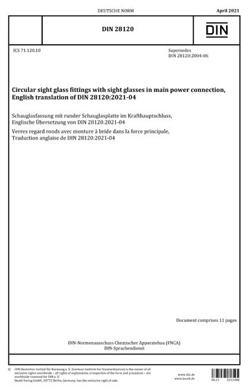 DIN 28120:2021 - Circular sight glass fittings with sight glasses in ...