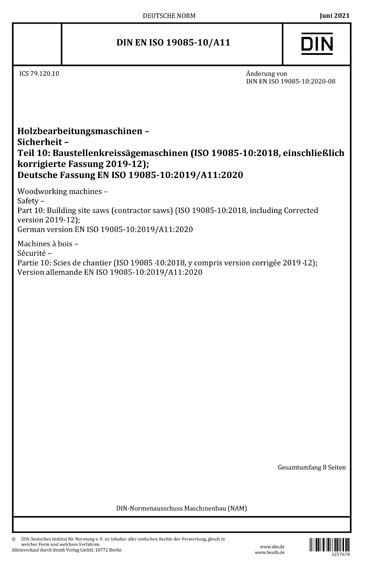 DIN EN ISO 19085-10/A11:2021 DE - Holzbearbeitungsmaschinen ...
