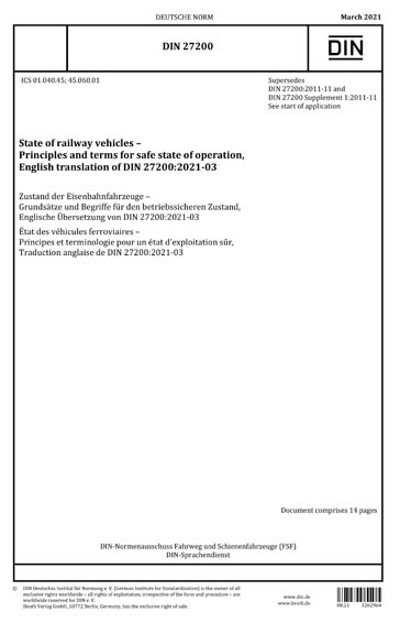 DIN 27200:2021 - State of railway vehicles - Principles and terms for ...