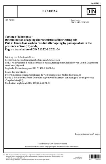 DIN 51352-2:2021 - Testing of lubricants - Determination of ageing ...