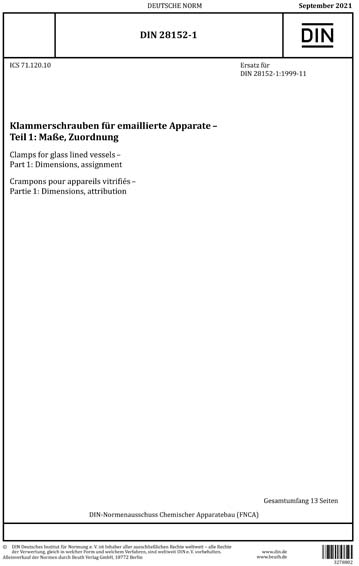 DIN 28152-1:2021 DE - Klammerschrauben für emaillierte Apparate - Teil ...