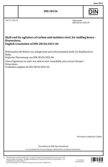 DIN 28156:2021 - Shaft end for agitators of carbon and stainless steel ...