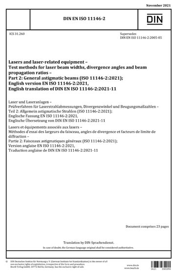 DIN EN ISO 11146-2:2021 - Lasers and laser-related equipment - Test ...