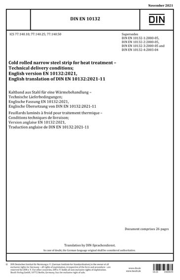 DIN EN 10132:2021 - Cold rolled narrow steel strip for heat treatment ...