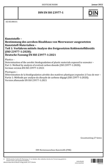 DIN EN ISO 23977-1:2022 DE - Kunststoffe - Bestimmung des aeroben ...