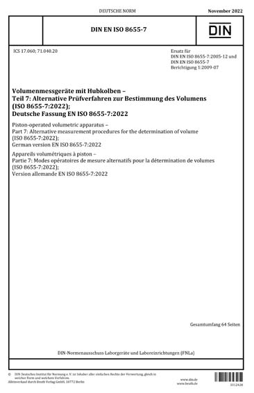 DIN EN ISO 8655-7:2022 DE - Volumenmessgeräte mit Hubkolben - Teil 7 ...