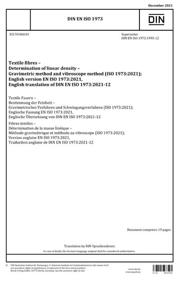 DIN EN ISO 1973:2021 - Textile fibres - Determination of linear density ...