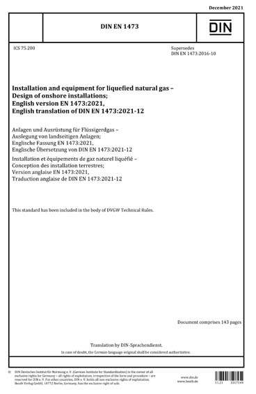 DIN EN 1473:2021 - Installation and equipment for liquefied natural gas ...