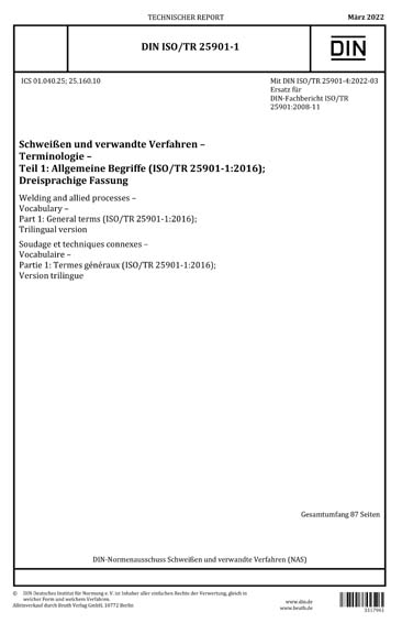 DIN ISO/TR 25901-1:2022 - Welding and allied processes - Vocabulary ...