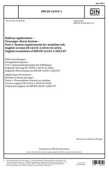 DIN EN 16334-1:2022 - Railway applications - Passenger Alarm System ...