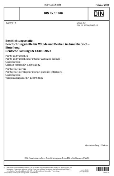 DIN EN 13300:2023 DE - Beschichtungsstoffe - Beschichtungsstoffe für ...