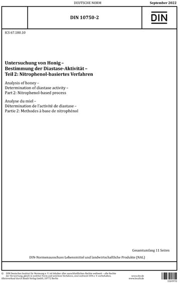 DIN 10750-2:2022 DE - Untersuchung von Honig - Bestimmung der Diastase ...