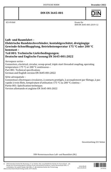 DIN EN 3645-001:2022 DE - Luft- und Raumfahrt - Elektrische ...
