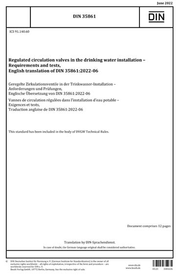 DIN 35861:2022 - Regulated circulation valves in the drinking water ...