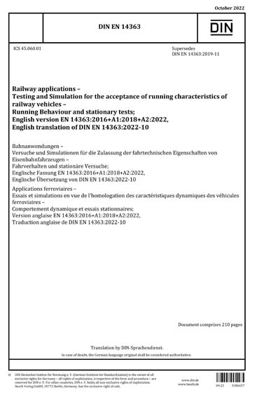 DIN EN 14363:2022 - Railway applications - Testing and Simulation for ...