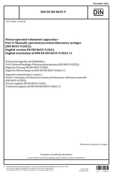 DIN EN ISO 8655-9:2022 - Piston-operated volumetric apparatus - Part 9 ...