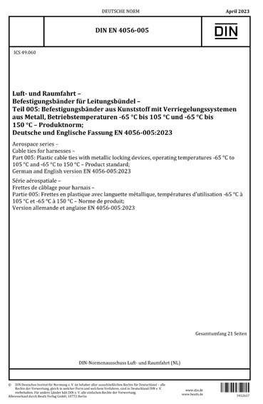 DIN EN 4056-005:2023 - Aerospace series - Cable ties for harnesses ...