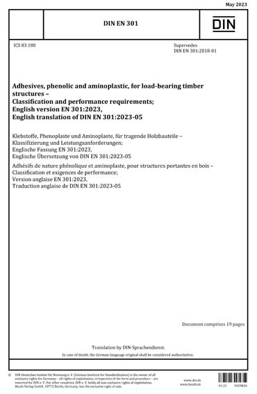 DIN EN 301:2023 - Adhesives, phenolic and aminoplastic, for load ...