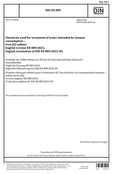 DIN EN 889:2023 - Chemicals used for treatment of water intended for ...