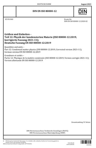 DIN EN ISO 80000-12:2023 DE - Größen und Einheiten - Teil 12: Physik ...