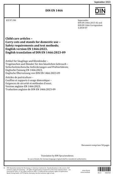 DIN EN 1466:2023 - Child care articles - Carry cots and stands for ...